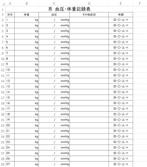 血圧体重記録表（excel）無料テンプレート「02128」は作り方が簡単なフォーマット！｜