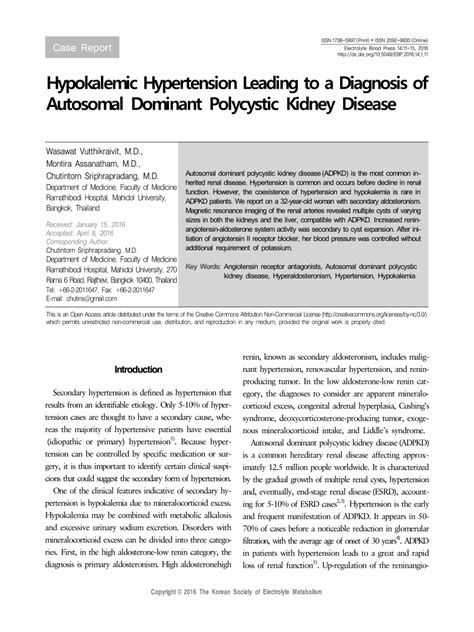 Pdf Hypokalemic Hypertension Leading To A Diagnosis Of Autosomal