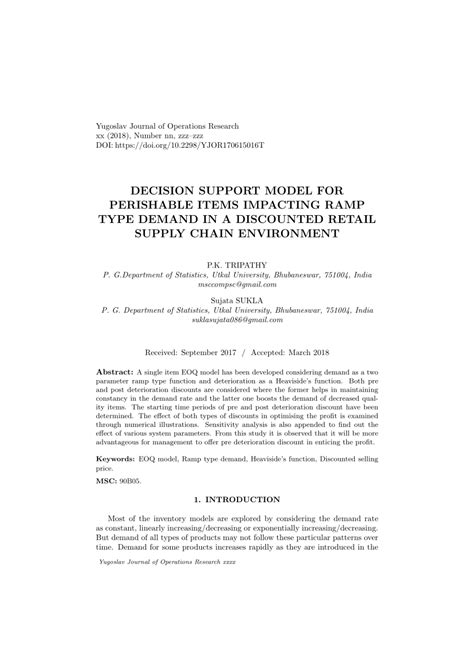 Pdf Decision Support Model For Perishable Items Impacting Ramp Type Demand In A Discounted