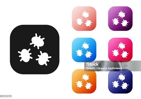 흰색 배경에 격리 된 검은 박테리아 아이콘 박테리아와 세균 미생물 질환을 일으키는 세포암 미생물 바이러스 곰팡이 다채로운 아이콘을 설정합니다 벡터 건강 진단에 대한 스톡