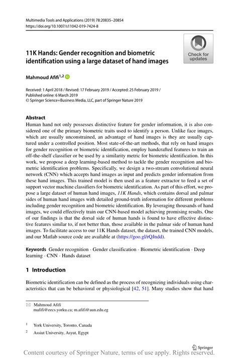 Gender Recognition And Biometric Identification Using A Large Dataset Of Hand Images Request PDF