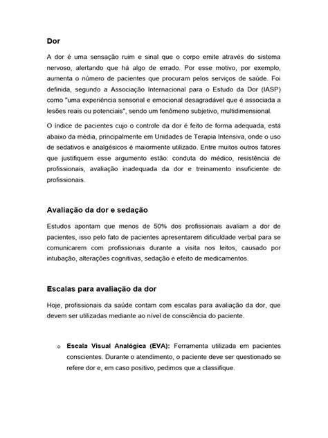 Escala E Avaliação Da Dor Pdf Dor Medicina Clínica