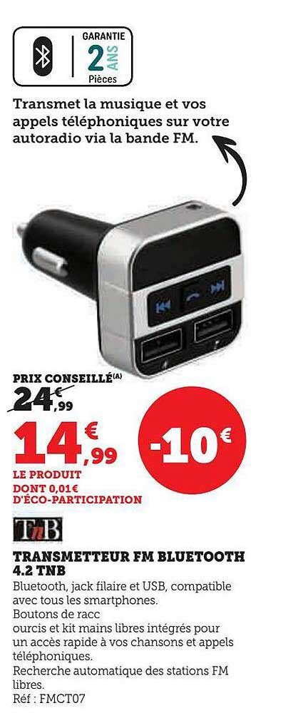 Promo Transmetteur Fm Bluetotoh 4 2 Tnb Chez Hyper U Icatalogue Fr