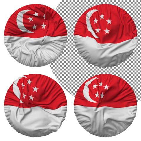 Premium Psd Singapore Flag Round Shape Isolated Different Waving Style Bump Texture 3d Rendering
