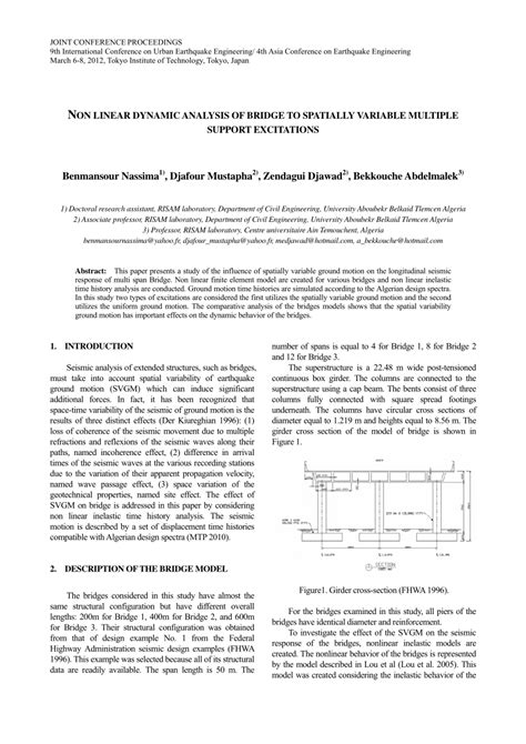 Pdf Non Linear Dynamic Analysis Of Bridge To Spatially Variable Multiple Support Excitations