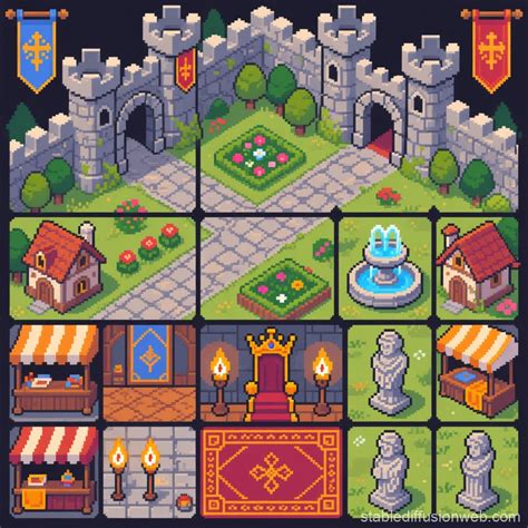 A 2d Pixel Art Tileset Sheet For A Fantasy Medieval Top Down Rpg