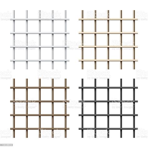 흰색 배경에 격리된 현실적인 반짝이는 금속 감옥 막대 상세한 감옥 케이지 감옥 철제 울타리 범죄 배경 모형 벡터 그림 감방에
