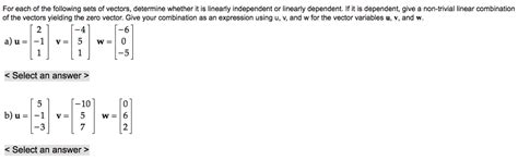 Solved For Each Of The Following Sets Of Vectors Determine Chegg