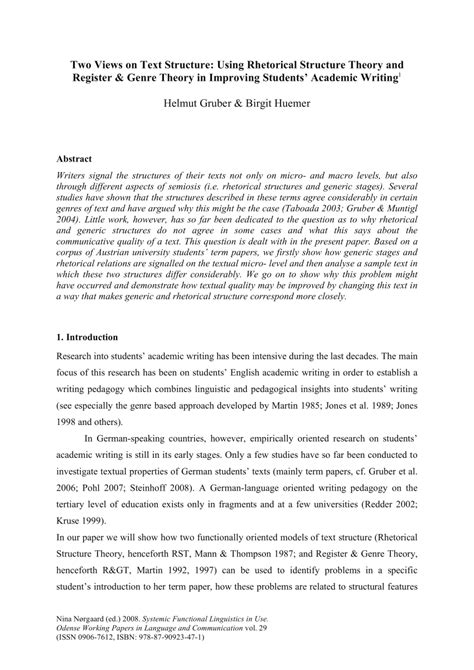 Pdf Two Views On Text Structure Using Rhetorical Structure Theory And Register And Genre Theory