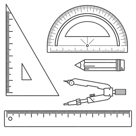 Premium Vector Set Of Measuring Tools Rulers Triangles Protractor Pencil And Pair Of Compasses