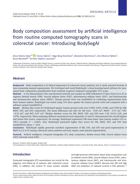 Pdf Body Composition Assessment By Artificial Intelligence From Routine Computed Tomography