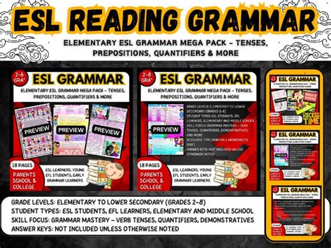 Elementary Esl Grammar Mega Pack Summer Teaching Resources