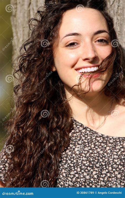 Beautiful Italian Smiling Girl Long Hair Style Stock Image Image Of
