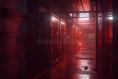 Data Processing Center Server Room In Red Light Stock Image Image Of
