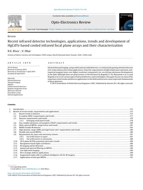 Pdf Recent Infrared Detector Technologies Applications Trends And Development Of Hgcdte