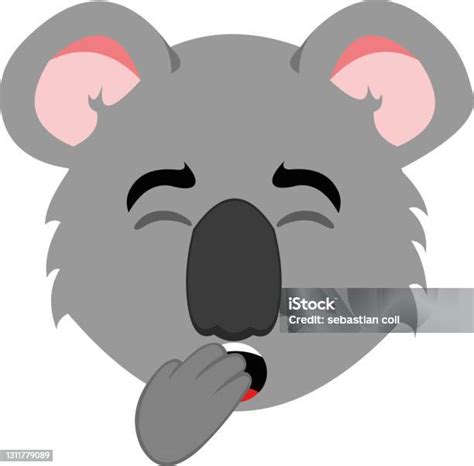 코알라의 머리의 벡터 이모티콘 일러스트 만화는 피곤한 표정으로 하품을 하고 손으로 입을 가리는 다 가리기에 대한 스톡 벡터 아트 및 기타 이미지 Istock