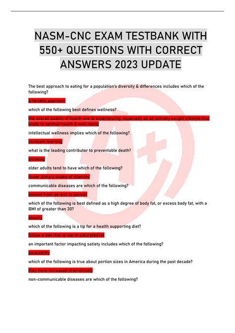 NASM CNC EXAM TESTBANK WITH QUESTIONS WITH CORRECT ANSWERS UPDATE NASM CNC Stuvia US