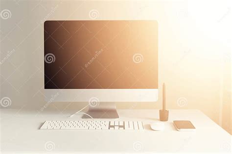 White Keyboard Mouse Computer Display With Black Blank Screen Designer Workspace On Grey
