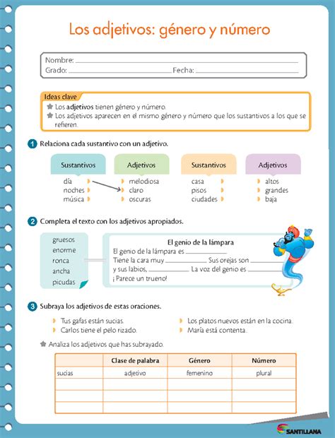 Adjetivos Genero Y Numero Ideas Clave Los Adjetivos Género Y Número 1 Relaciona Cada