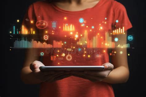 Conceptual Overlay Of Glowing Data Charts And Graphs On Tablet Digital Analytics And Modern