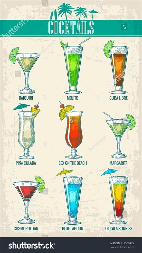 Alcohol Cocktail Set Margarita Sex On Stock Vector Royalty Free Shutterstock