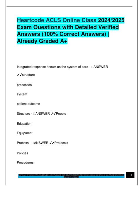 Heartcode Acls Online Class 2024 2025 Exam Questions With Detailed Verified Answers 100