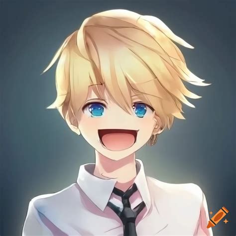 Happy Anime Boy Character With Short Blond Hair And Wearing White Shirt