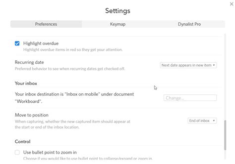 set an inbox location dynalist help center