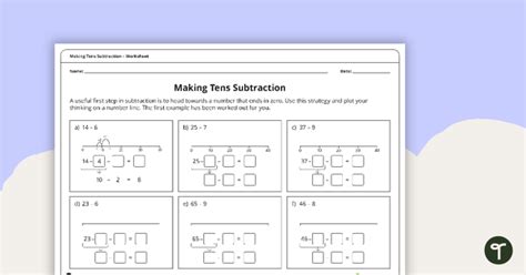 Making Tens Subtraction Worksheet Teach Starter