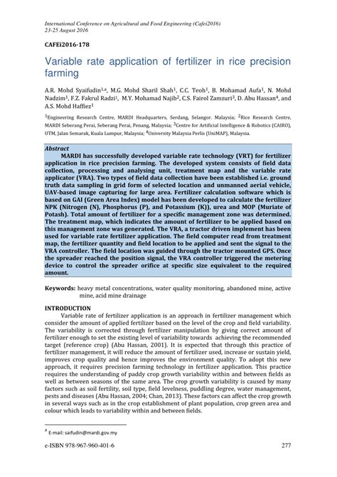 Pdf Variable Rate Application Of Fertilizer In Rice Precision Farming