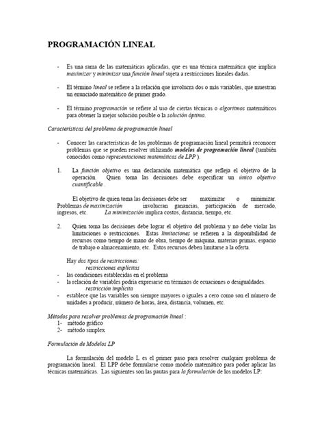 Programación Lineal Pdf Programación Lineal Linealidad