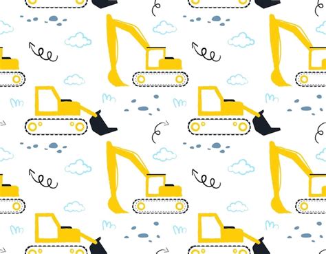 Premium Vector Construction Equipment Seamless Pattern