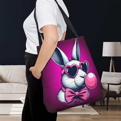 Bunny Rabbit Bubblegum Bubble Tote Bag Purple Coquette Valentines Day