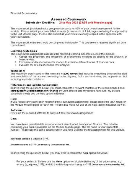 Financial Econometrics Assignment 2 2021 Pdf Regression Analysis Errors And Residuals