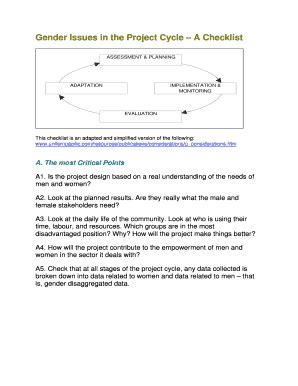 Gender Issues In The Project Cycle A Checklist Fill And Sign Printable Template Online