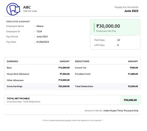 Simple Salary Slip Format In Word Excel PDF Pay Slip Free Download