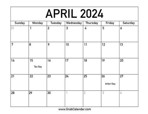 April 2024 Printable Calendar Calendar 2024 Printable Calendar 2025