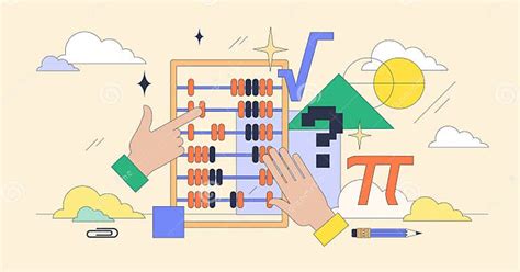 Mathematics And Math Science With Algebra Tiny Person Neubrutalism Concept Stock Illustration