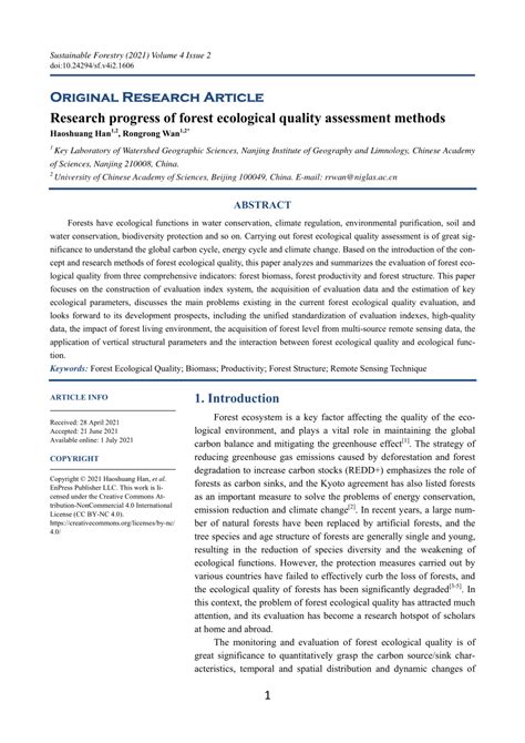 Pdf Research Progress Of Forest Ecological Quality Assessment Methods