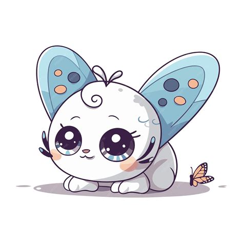 귀여운 만화 나비 캐릭터 색 배경에 고립 된 터 일러스트레이션 프리미엄 벡터