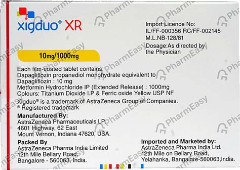 Xigduo Xr 10mg1000mg Tablets 7s Uses Side Effects Price And Dosage