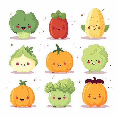 Cute Vegetable Characters With Funny Kawaii Faces Premium Ai Generated Vector
