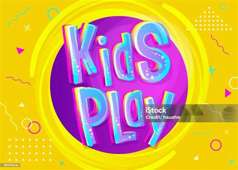 애 들 만화 스타일에서 벡터 일러스트 레이 션을 재생합니다 어린이 놀이방 장식 밝고 화려한 그림 아이 들 게임 룸에 대 한 재미 있는 간판 유치 한 형상 패턴 노란색