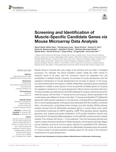 Pdf Screening And Identification Of Muscle Specific Candidate Genes Via Mouse Microarray Data