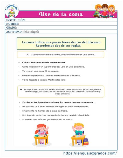 Uso De La Coma Y Para Qué Sirve Lenguaje Por Grados