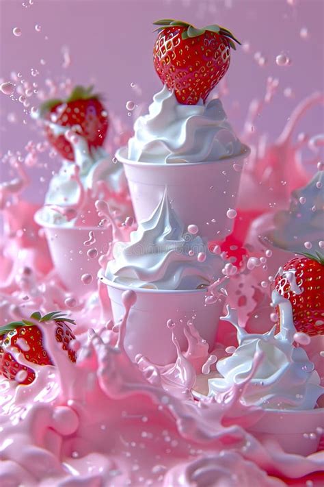 A Strawberry Ice Cream With Whipped Cream And Splashes Stock Image