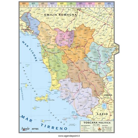 Cartina Regionale 21x30 Toscana Geografica Fisica Politica Plastificata