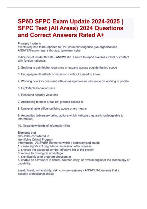 Spēd Sfpc Exam Update Sfpc Test All Areas 2024 Questions And Correct Answers Rated A Spēd