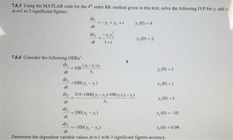 solved 7 8 3 using the matlab code for the 4th order rk