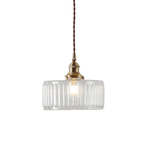 Clear Ribbed Glass Brass Pendulum Light Round 1 Head Warehouse